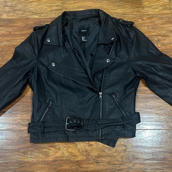 Forever 21 | Jackets & Coats | Forever 2 Black Faux Leather Biker ...